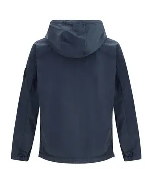 Stone Island Logo Patch Zip-up Hooded Jacket - Blue