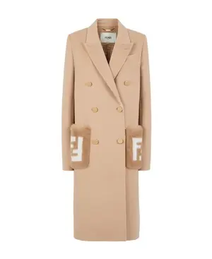 Fendi Double-breasted Long Coat With Mink Fur Pockets - No