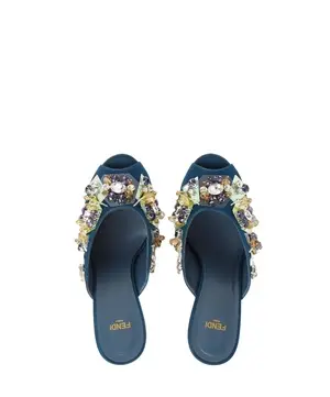 Fendi Embellished Fabric Wedge Sandals