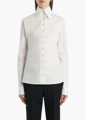 Khaite Ivy" Organic Cotton Poplin Sculptural Collar Button-up Shirt - Chalk