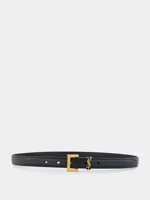Saint Laurent Cassandre Thin Belt With Square Buckle In Smooth Leather - Black