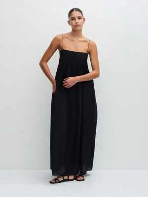 Matteau Empire Pintuck Bodice Midi Dress - Black