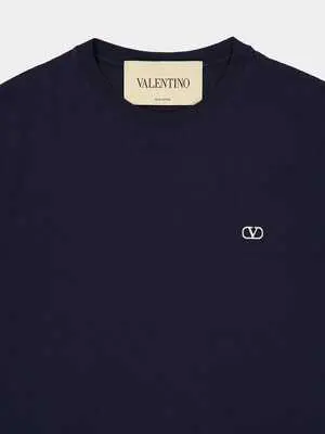 Valentino Garavani Navy Vlogo Cotton Crewneck T-shirt - Blue