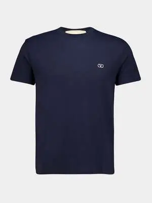 Valentino Garavani Navy Vlogo Cotton Crewneck T-Shirt Blue