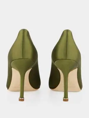 Manolo Blahnik Olive Satin Jewel Pumps - Green
