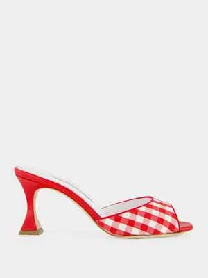 Manolo Blahnik Manolo Blahnik Gingham Jadara 70 Heeled Mules Red