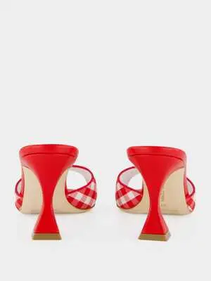 Manolo Blahnik Gingham Jadara 70 Heeled Mules - Red