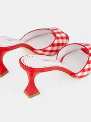 Manolo Blahnik Gingham Jadara 70 Heeled Mules - Red