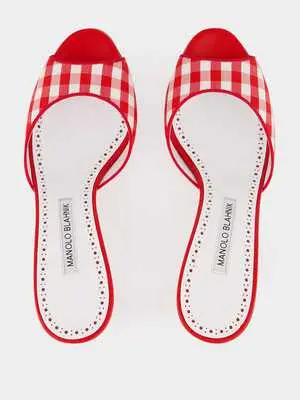 Manolo Blahnik Gingham Jadara 70 Heeled Mules