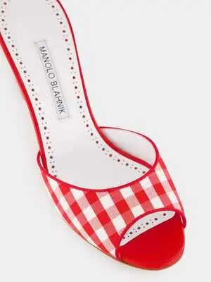 Manolo Blahnik Gingham Jadara 70 Heeled Mules