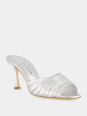 Manolo Blahnik Pirua 70 Nappa Heeled Mules - Silver