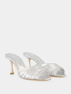 Manolo Blahnik Pirua 70 Nappa Heeled Mules - Silver