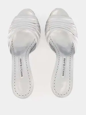 Manolo Blahnik Pirua 70 Nappa Heeled Mules - Silver
