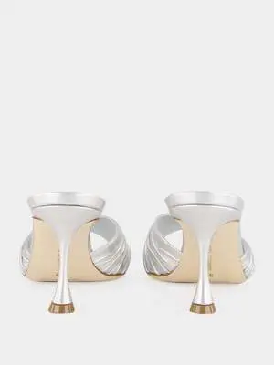 Manolo Blahnik Pirua 70 Nappa Heeled Mules - Silver