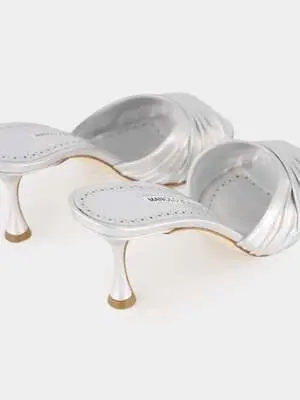 Manolo Blahnik Pirua 70 Nappa Heeled Mules - Silver