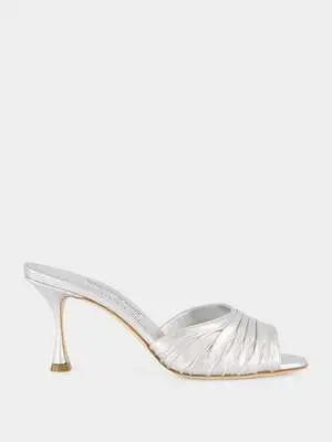 Manolo Blahnik Manolo Blahnik Pirua 70 Nappa Heeled Mules Silver