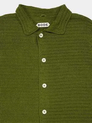 BODE Crochet Long Sleeve Shirt With Beaded Logo - Green