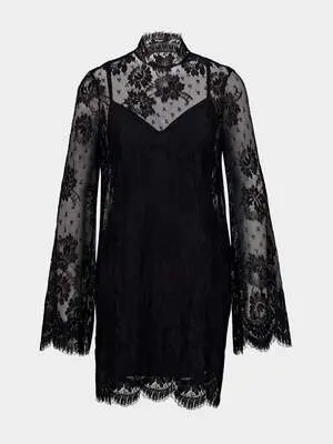 Dolce & Gabbana High Neck Lace Mini Dress - Black