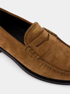 Prada Suede Penny Loafers - Brown
