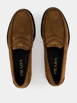 Prada Suede Penny Loafers - Brown