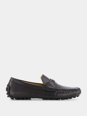 FERRAGAMO Gancini Ornament Driver Loafers In Hammered Calfskin - Black