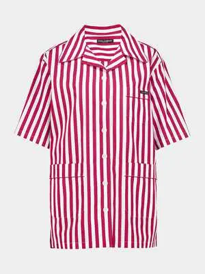 Dolce & Gabbana Striped Cotton Blend Short Sleeve Shirt - Red