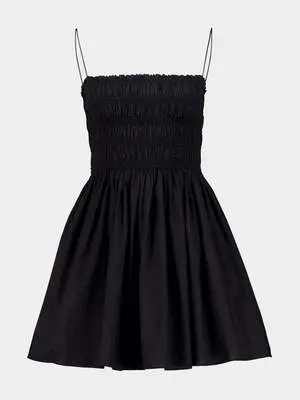 Matteau Shirred Bodice Mini Dress In Organic Cotton Poplin - Black