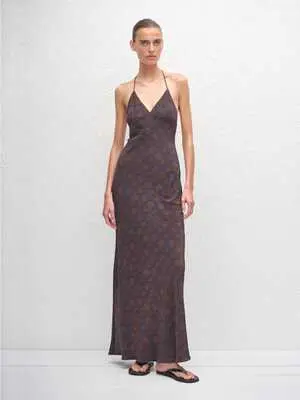 Matteau Marrakesh Print Silk Halter Maxi Dress - Brown
