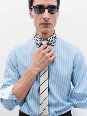 TOM FORD White And Cotton Stripe Shirt - Blue
