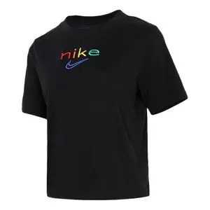 Nike Dri-fit Boxy Rainbow Logo Sports Top - Black