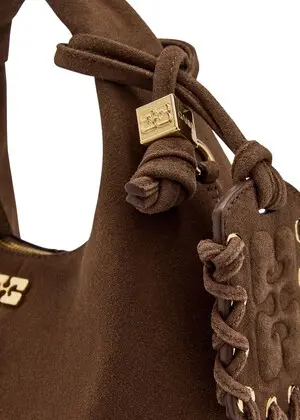 GANNI Suede Mini Logo Top Handle Bag - Brown