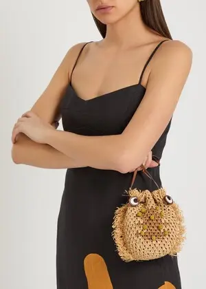 ANYA HINDMARCH Creature Leather And Raffia Cross-body Bag - Brown