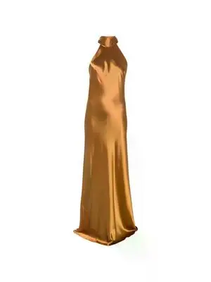 Galvan Sienna Satin Halterneck Gown - Brown