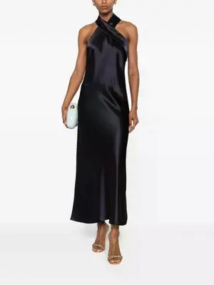 Galvan Midnight Satin Halterneck Midi Dress