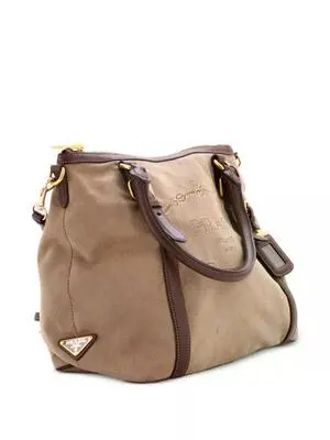 Prada Convertible Canvas And Leather Tote Bag