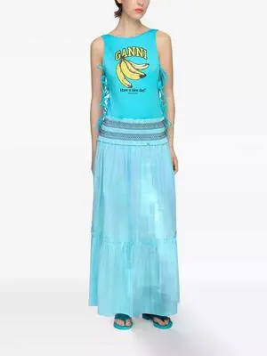 GANNI Checked Convertible Smocked Maxi Skirt