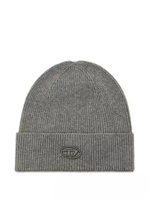 DIESEL® Ribbed-knit Embroidered Logo Beanie Hat - Grey