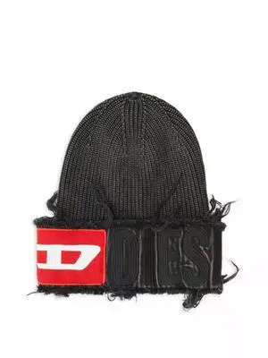 DIESEL® Logo-patch Frayed Beanie Hat - Black