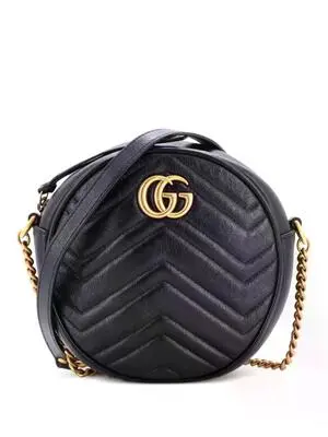 Gucci Matelasse Leather Round Shoulder Bag - Black