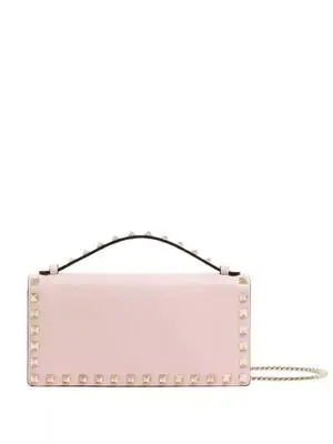 Valentino Garavani Rockstud Wallet With Chain In Grainy Calfskin - Pink