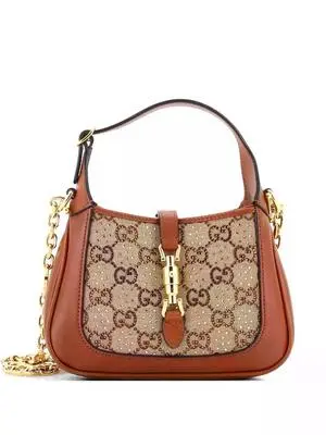 Gucci Jackie 1961 Chain Crystal Embellished Mini Hobo Bag - Brown
