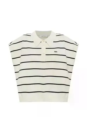 GESTUZ Striped Short-sleeve Polo Top - White