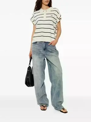GESTUZ Striped Short-sleeve Polo Top