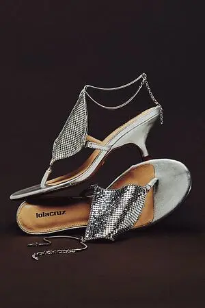 Lola Cruz Ivanna Thong Heels With Chain Detailing - Silver