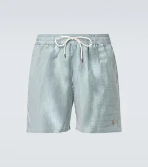 Polo Ralph Lauren Traveler Striped Seersucker Swim Trunks - Green