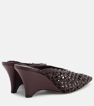 Le Monde Beryl Victoria Leather Wedge Mules - Burgundy