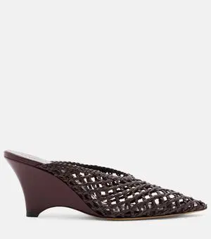 Le Monde Beryl Victoria Leather Wedge Mules - Burgundy