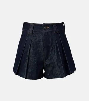 FRAME Pleated Denim Shorts - Blue