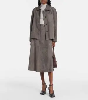 Max Mara Suede Midi Skirt - Grey