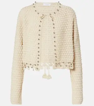 Rabanne Embellished Crochet Cotton Cardigan - Beige